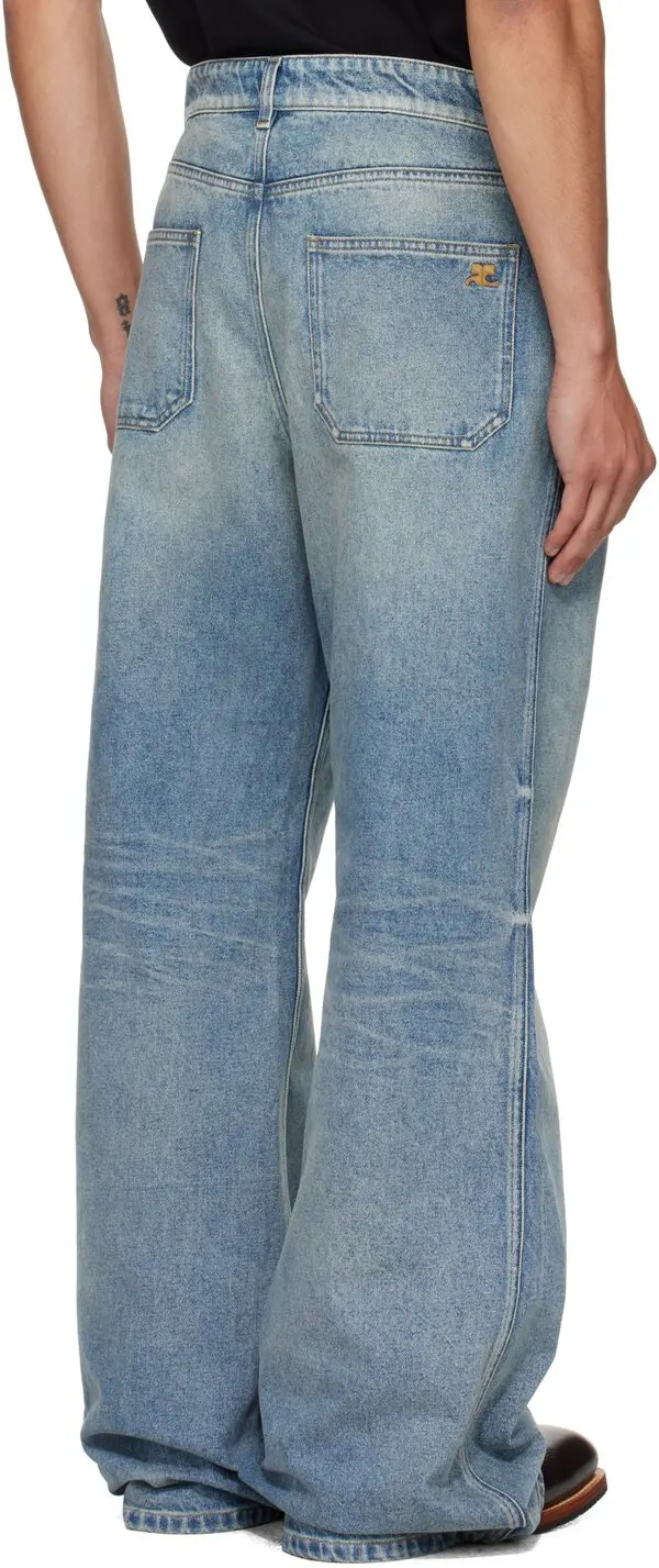 COURREGES Courrèges Medium Wash Wide Leg Jeans - Gray