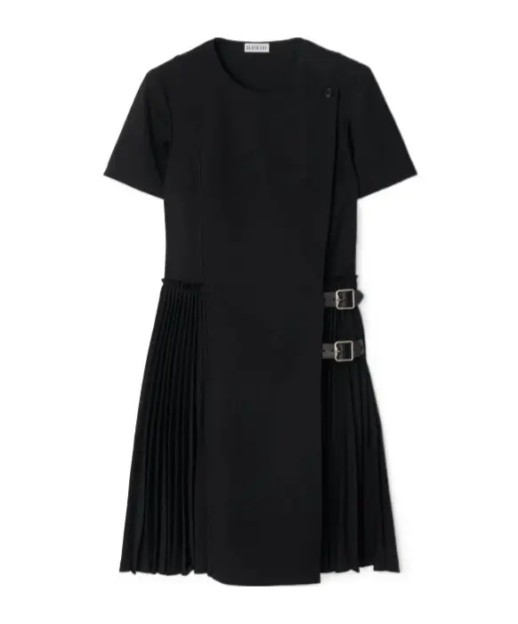 Burberry Pleated Kilt Dress With Buckle Detail - Black