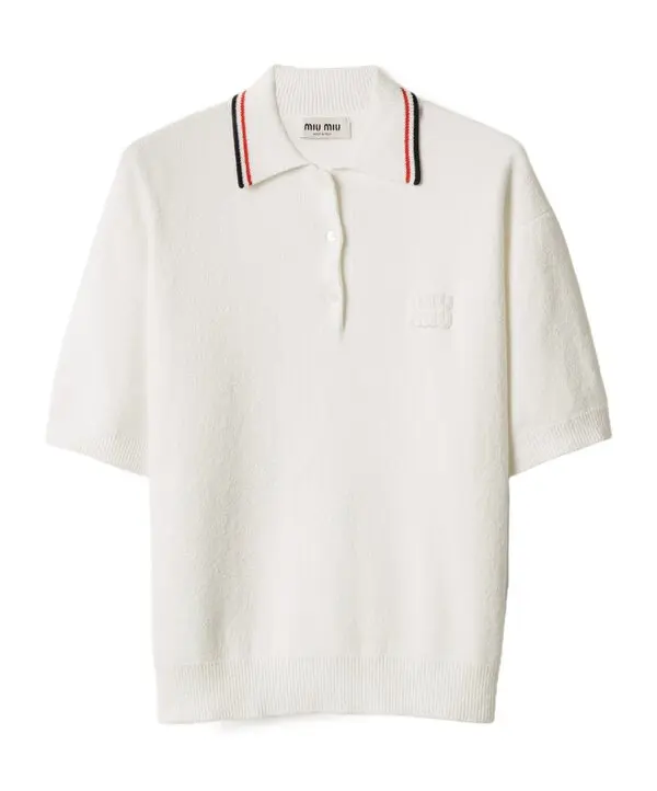 Miu Miu Knitted Polo Shirt With Classic Collar - White