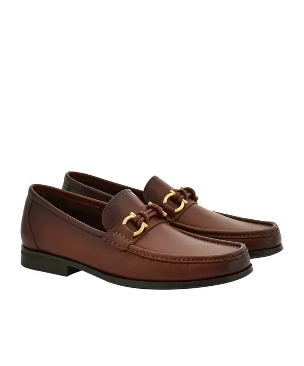 FERRAGAMO Gancini Leather Loafers - Brown