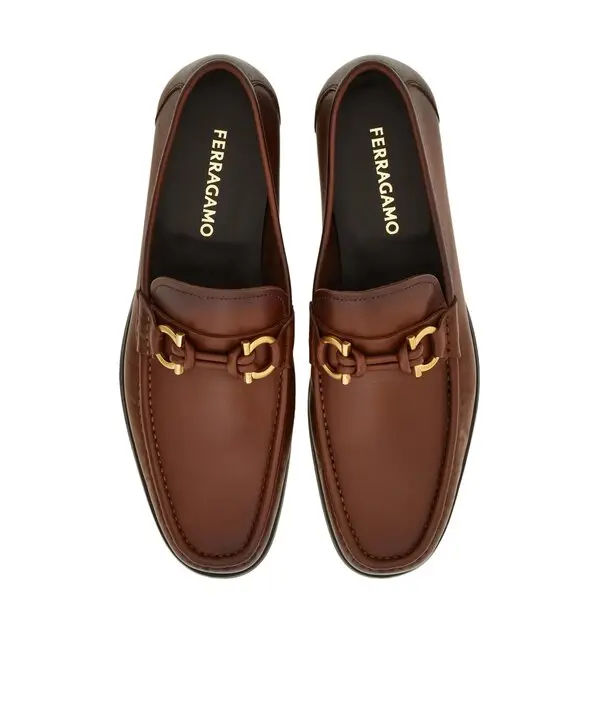 FERRAGAMO Gancini Leather Loafers - Brown