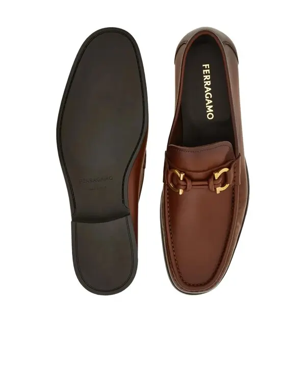 FERRAGAMO Gancini Leather Loafers - Brown