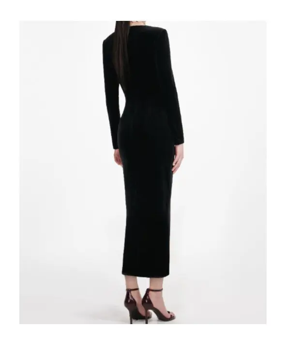 SELF-PORTRAIT Velvet Midi Dress With Cut-out Detail