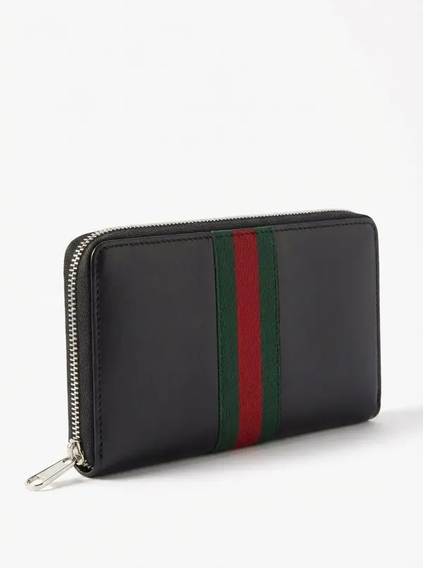 Gucci Web Trademark Zip Around Wallet - Black
