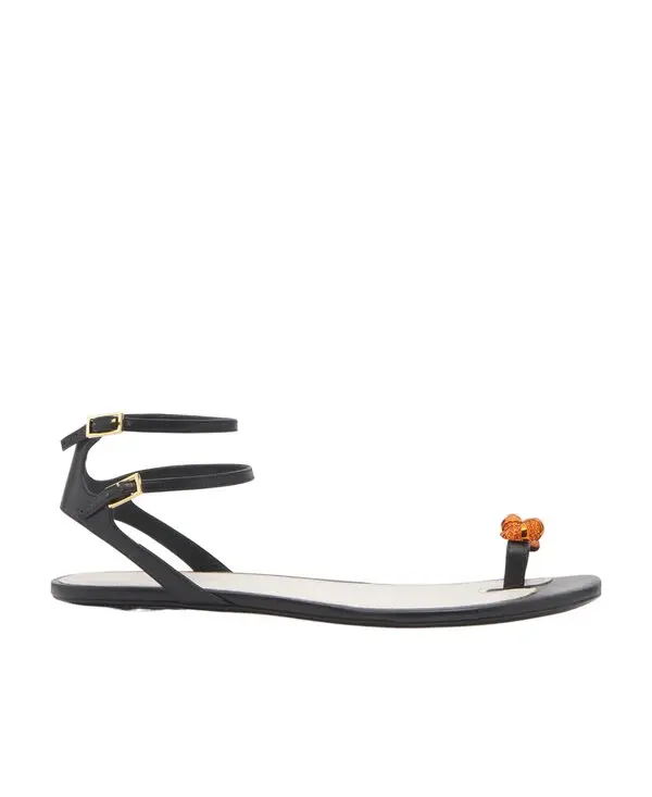 LANVIN Logo Flat Sandals With Ankle Straps - Black