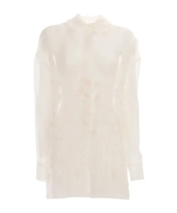 P.a.r.o.s.h Sheer Floral Embellished Shirt - White