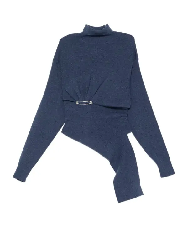 LANVIN Asymmetrical Knit Top With Safety Pin Detail - Blue