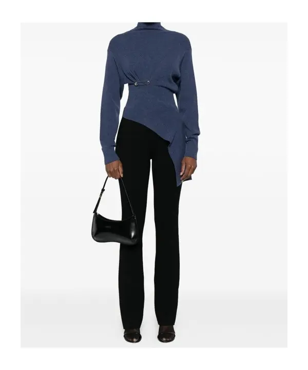LANVIN Asymmetrical Knit Top With Safety Pin Detail - Blue