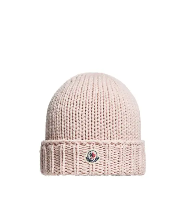 Moncler Beanie With Logo Patch - Pink