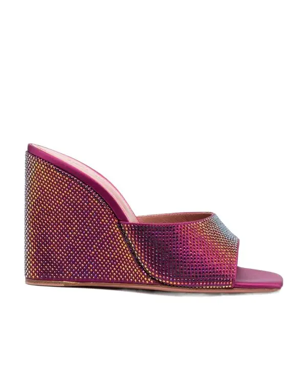 Amina Muaddi Lupita Crystal Wedge Sandals - Red