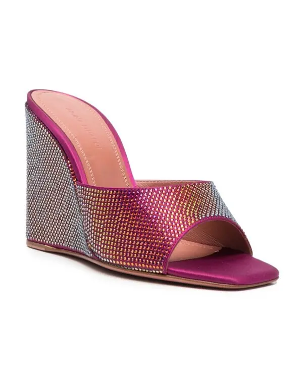 Amina Muaddi Lupita Crystal Wedge Sandals - Red