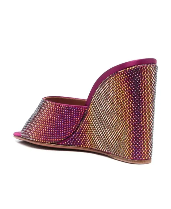 Amina Muaddi Lupita Crystal Wedge Sandals - Red