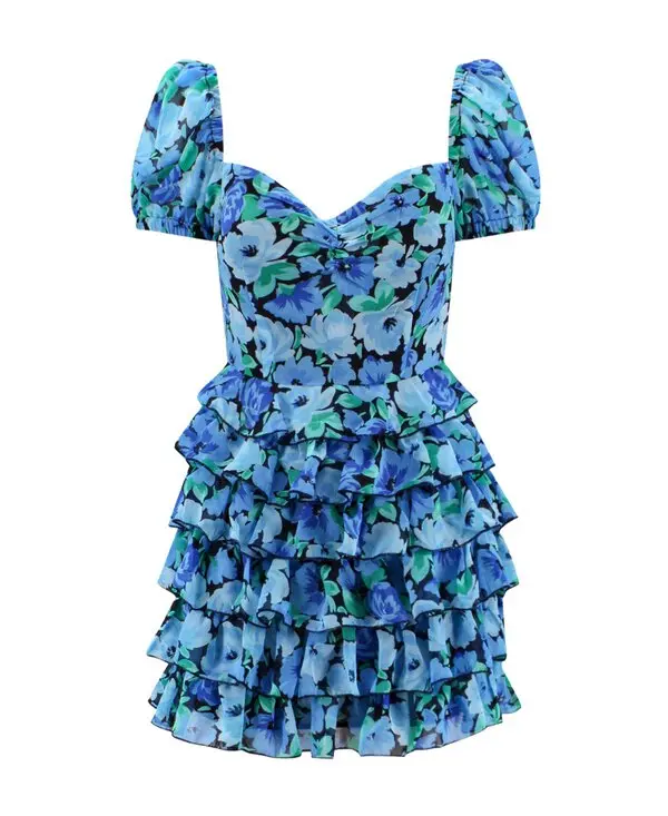 ROTATE BY BIRGER CHRISTENSEN Floral-printed Puff Sleeve Ruffled Mini Dress
