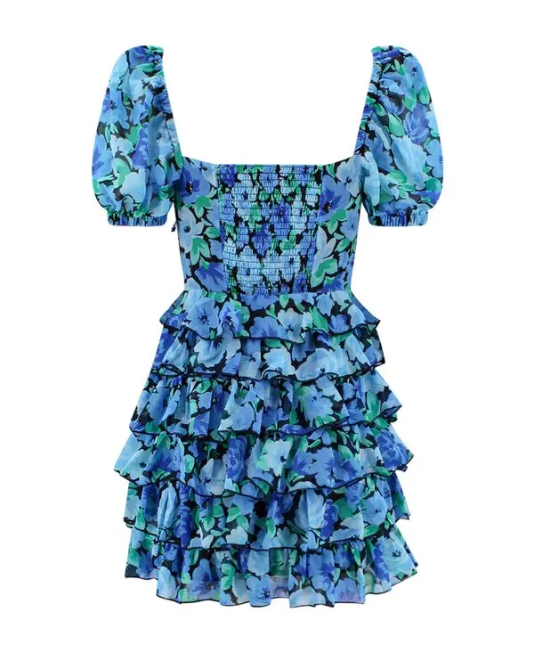 ROTATE BY BIRGER CHRISTENSEN Floral-printed Puff Sleeve Ruffled Mini Dress