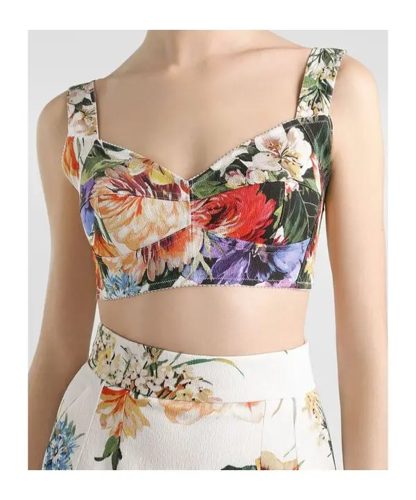 Dolce & Gabbana Dolce Gabbana Flower Bouquet-printed Bustier Top