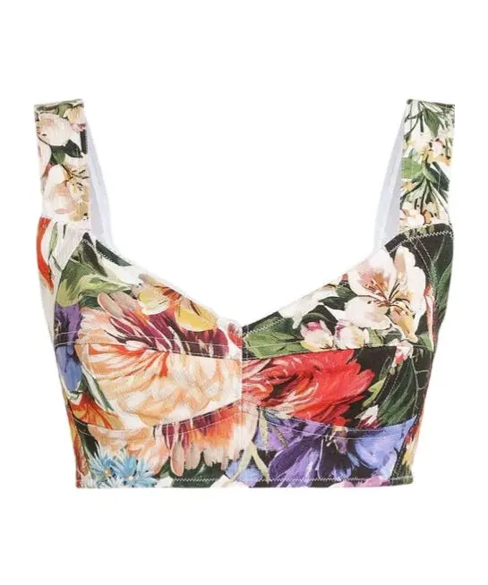Dolce & Gabbana Dolce Gabbana Flower Bouquet-printed Bustier Top