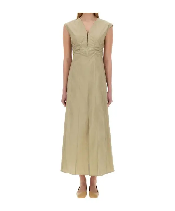 ALYSI Ruched V-neck Maxi Dress - Nude
