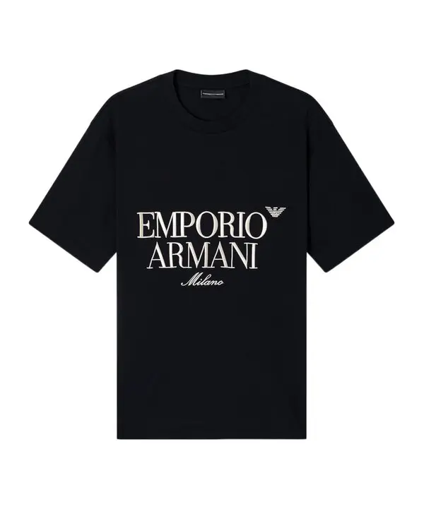 Emporio Armani Logo Embroidered Crewneck T-shirt - Navy Blue