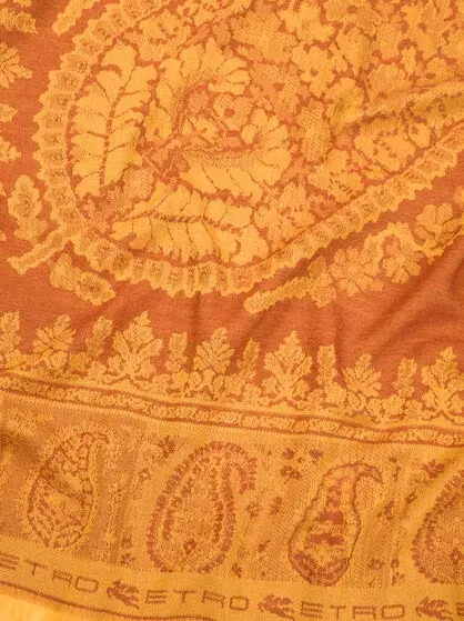 Etro Wool Throw Blanket With Floral Paisley Motif - Orange