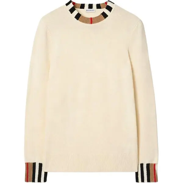 Burberry Round Neck Long Sleeve Sweater With Ribbed Trim