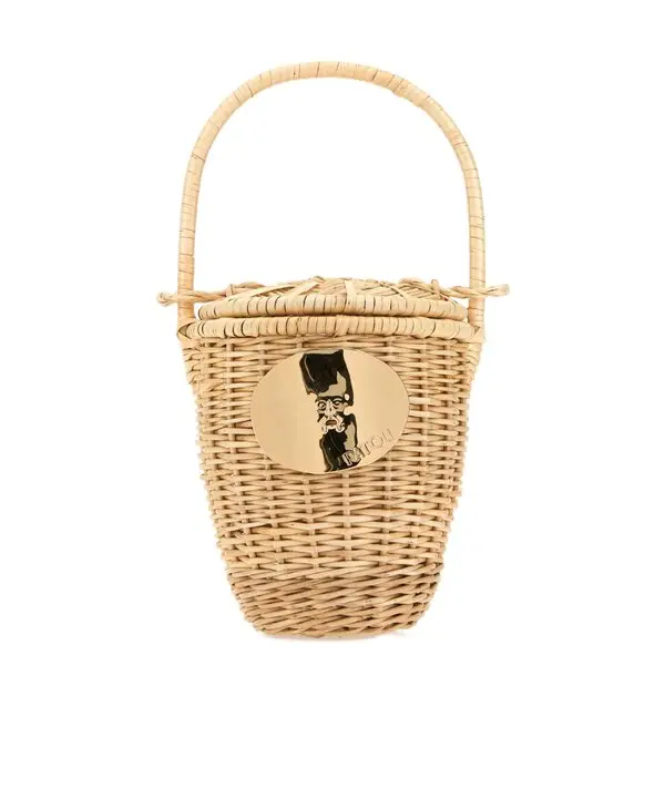 PATOU Logo Plaque Woven Bucket Bag - Nude
