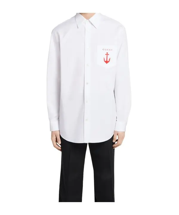 Gucci Embroidery Long-sleeve Poplin Shirt