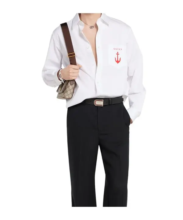 Gucci Embroidery Long-sleeve Poplin Shirt