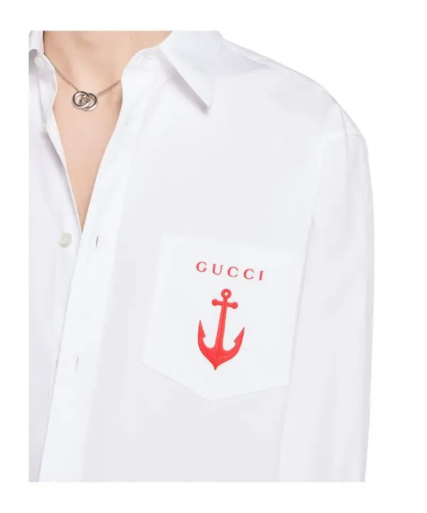 Gucci Embroidery Long-sleeve Poplin Shirt