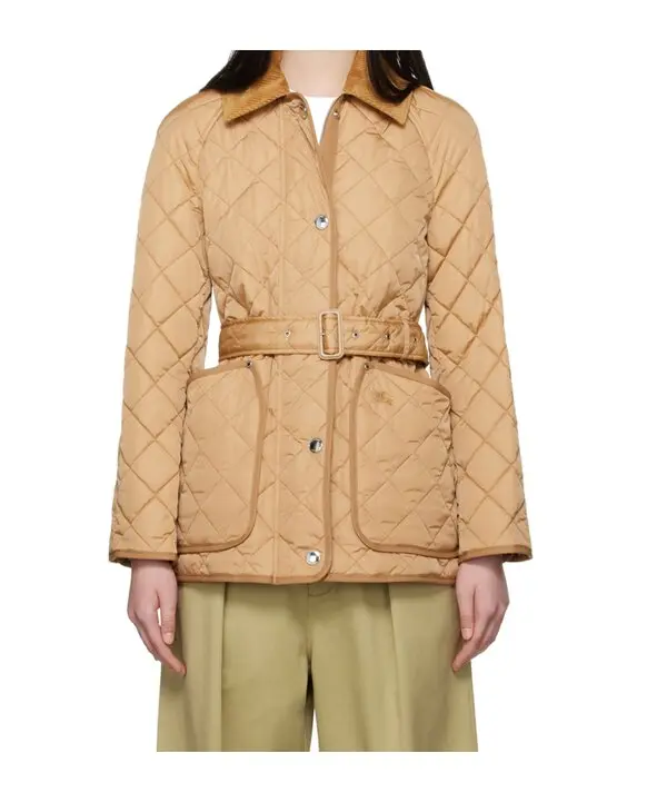 Burberry Belted Waist Quilted Jacket - Brown