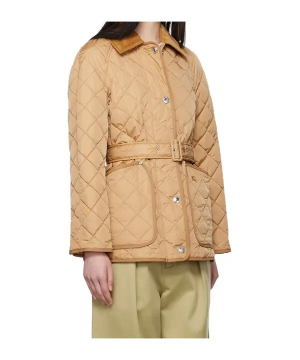 Burberry Belted Waist Quilted Jacket - Brown