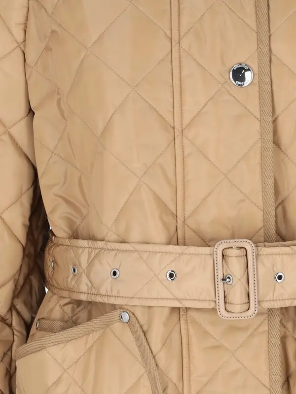 Burberry Belted Waist Quilted Jacket - Brown