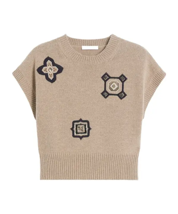 Max Mara Mxmanfora Embellished Cropped Sweater - Sand