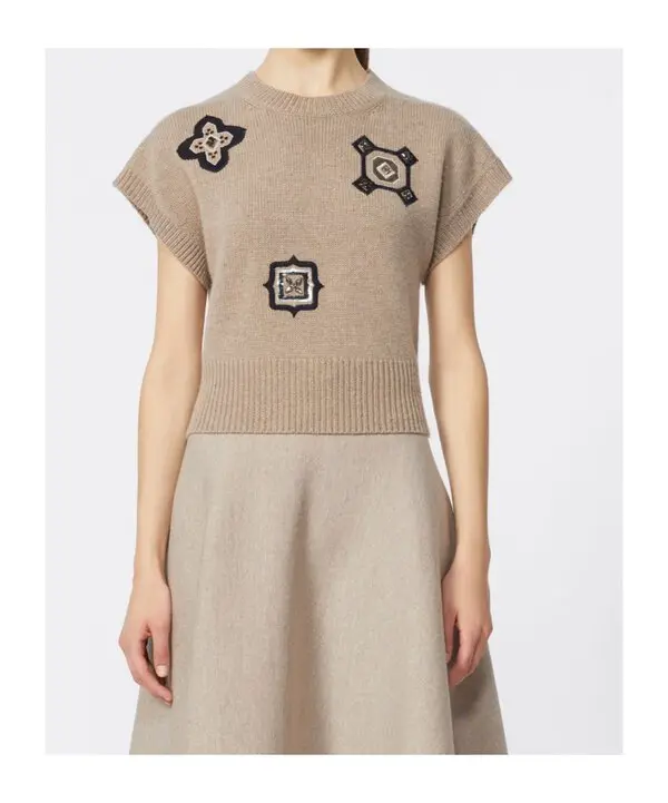 Max Mara Embellished Cropped Jumper - Sand