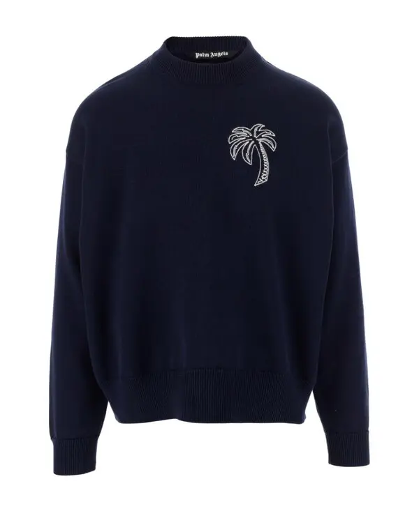 Palm Angels Logo Intarsia Knit Crewneck Jumper