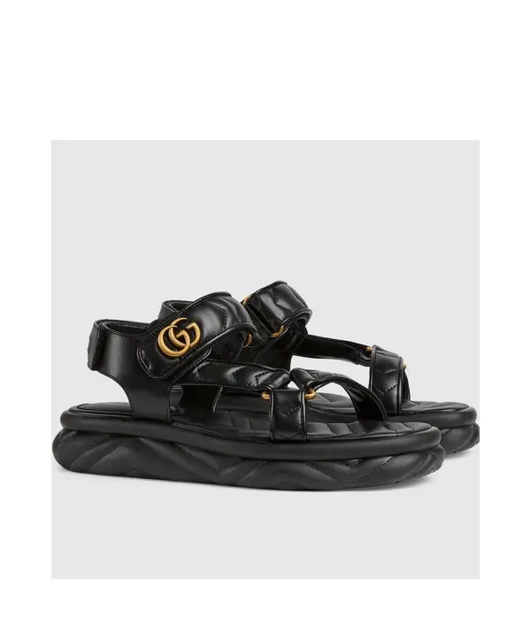 Gucci Double G Quilted Sandals - Black