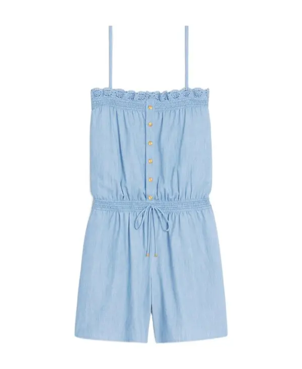 Celine Smocked Chambray Playsuit - Blue