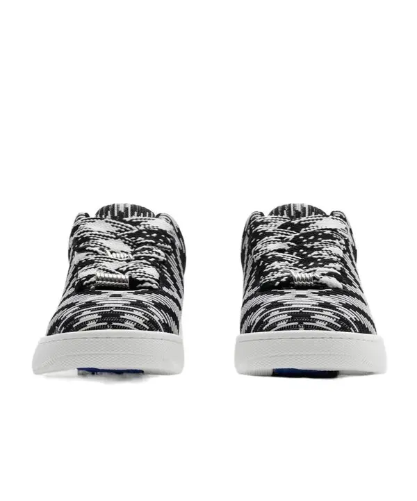 Burberry Knit Check Low-top Sneakers With Barbed Wire Detailing