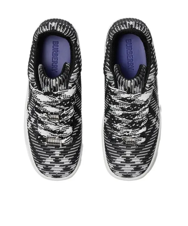 Burberry Knit Check Low-top Sneakers With Barbed Wire Detailing