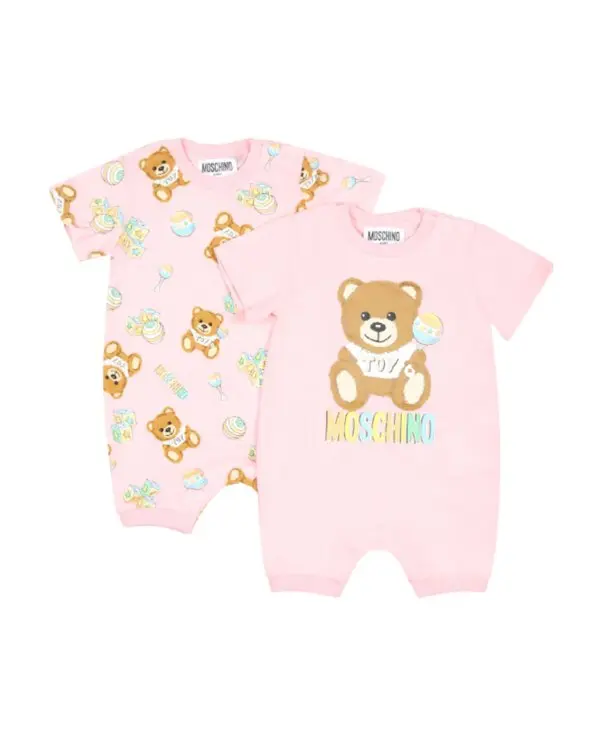 Moschino Teddy Bear Print Babygrows - Pink