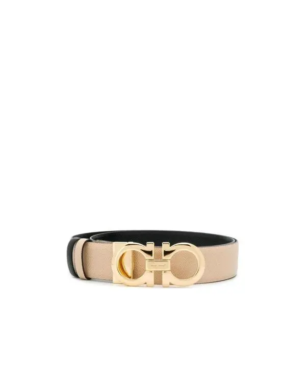 FERRAGAMO Gancini Reversible Belt - Macadamia/black