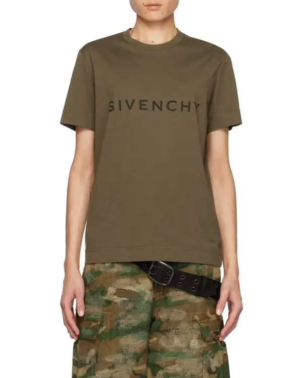 Givenchy Logo Printed Crewneck T-shirt - Khaki