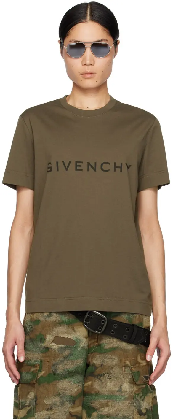 Givenchy Logo Printed Crewneck T-shirt - Khaki