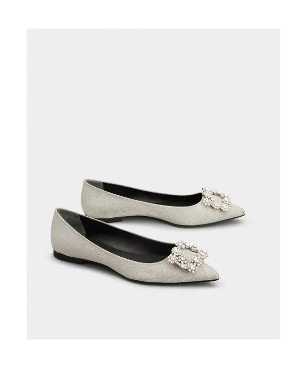ROGER VIVIER Logo Ballet Flats With Crystal Buckle