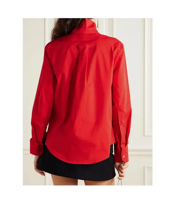 PATOU Shawl Collar Embroidered Logo Shirt - Red