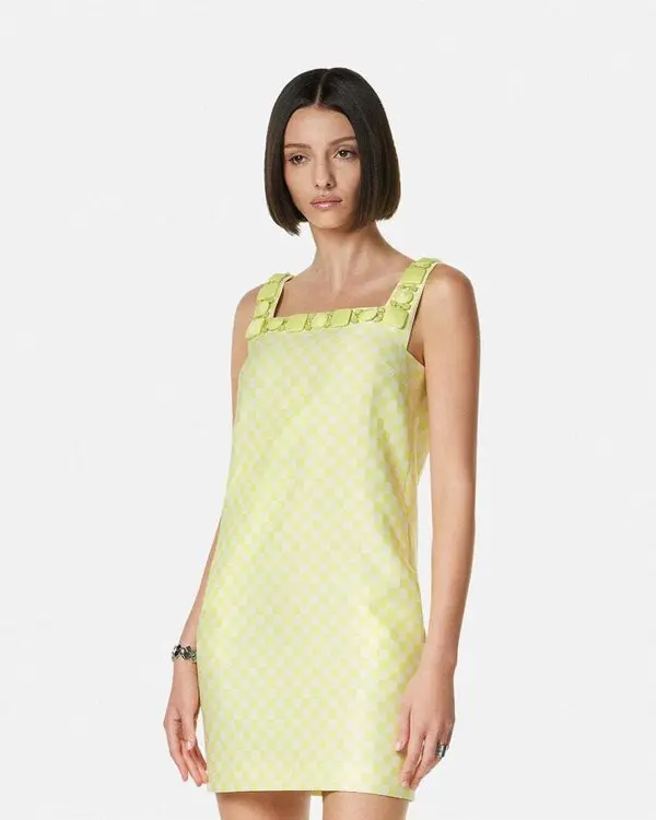 Versace Embellished Check-pattern Square Neck Dress