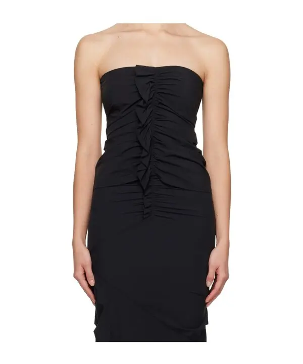 Paris Georgia Strapless Ruffle Detail Tube Top Blouse - Black
