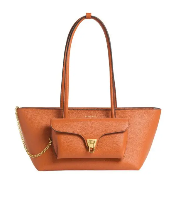 COCCINELLE Logo Printed Shoulder Bag With Detachable Pocket - Brown