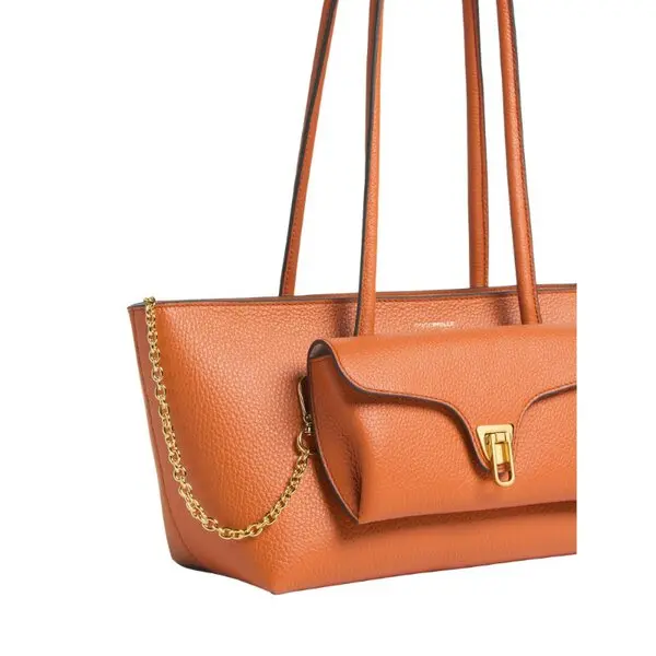 COCCINELLE Logo Printed Shoulder Bag With Detachable Pocket - Brown