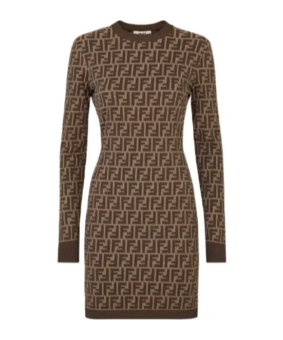 Fendi Monogrammed Long-sleeve Dress