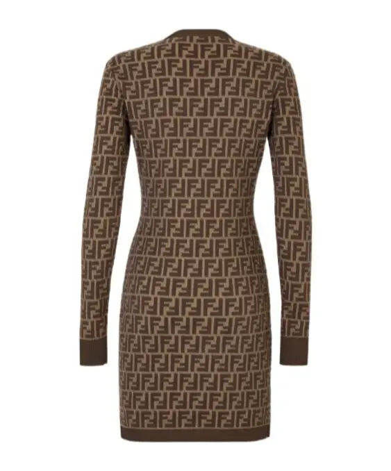 Fendi Monogrammed Long-sleeve Dress